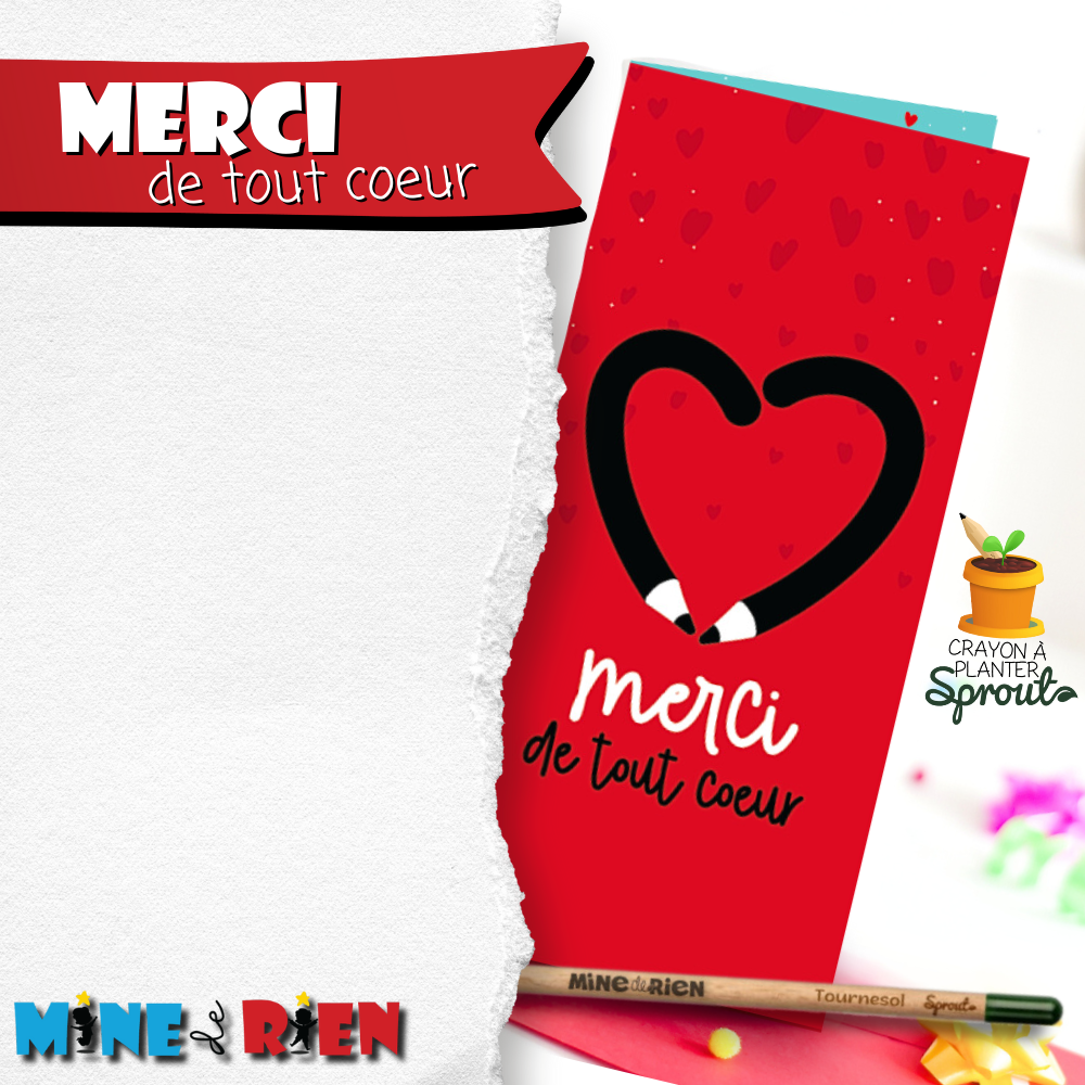Carte Merci de tout coeur + crayon à planter | Le Présentoir Inc